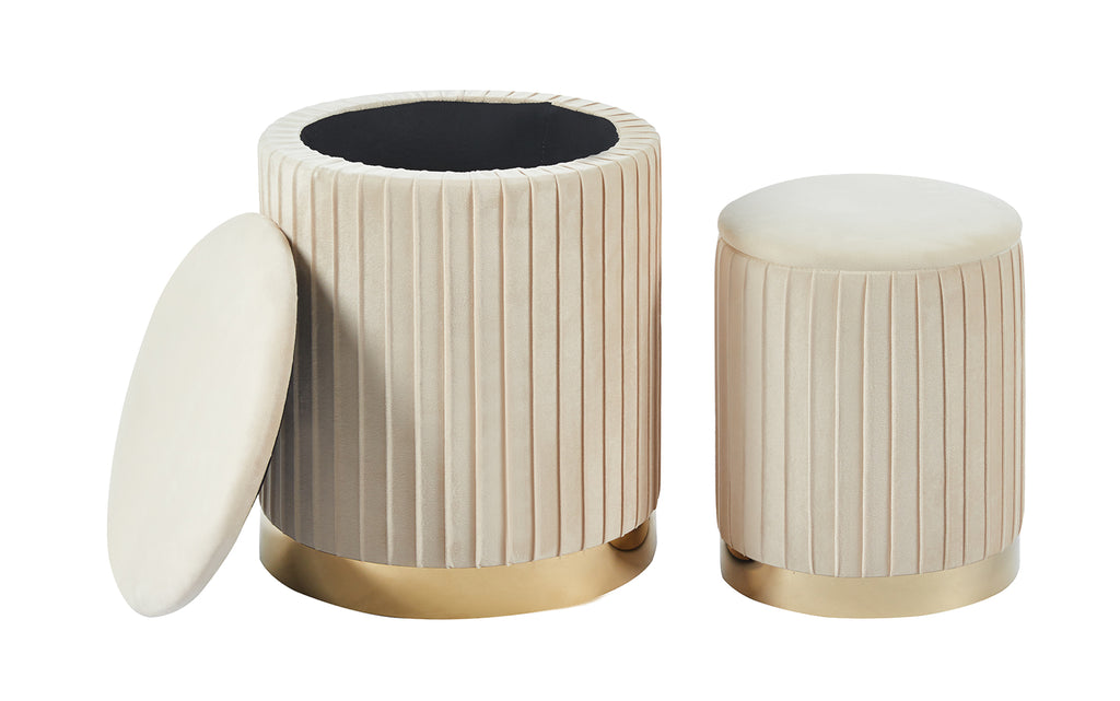 Set Di 2 Pouf Contenitori Velluto Design Moderno Poggiapiedi Sgabello ...